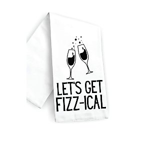 Handmade Funny Kitchen Towel - 100% Cotton Cheeky Champagne Toast Hand Bar Towels for Kitchen - 28x28 Inch Perfect for Hostess Housewarming Christmas Mother’s Day Birthday Gift (Let's Get Fizz-ical)