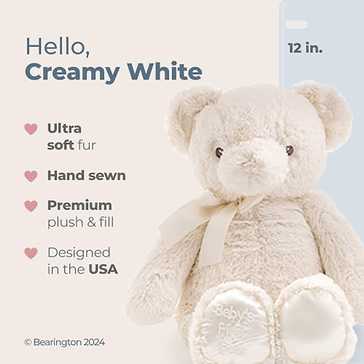 Bearington Creamy White Teddy Bear Plush, 12 Inch Creamy White Stuffed Animal