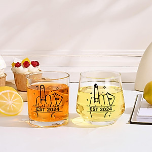 Futtumy Ring Finger Est 2024 Wine Glasses and Whisky Glasses, Wedding Gifts for Couples, Bridal Shower Gifts, Bride and Groom Gifts, Engagement Gifts for Couples Mr. Mrs. His Hers Bride To Be