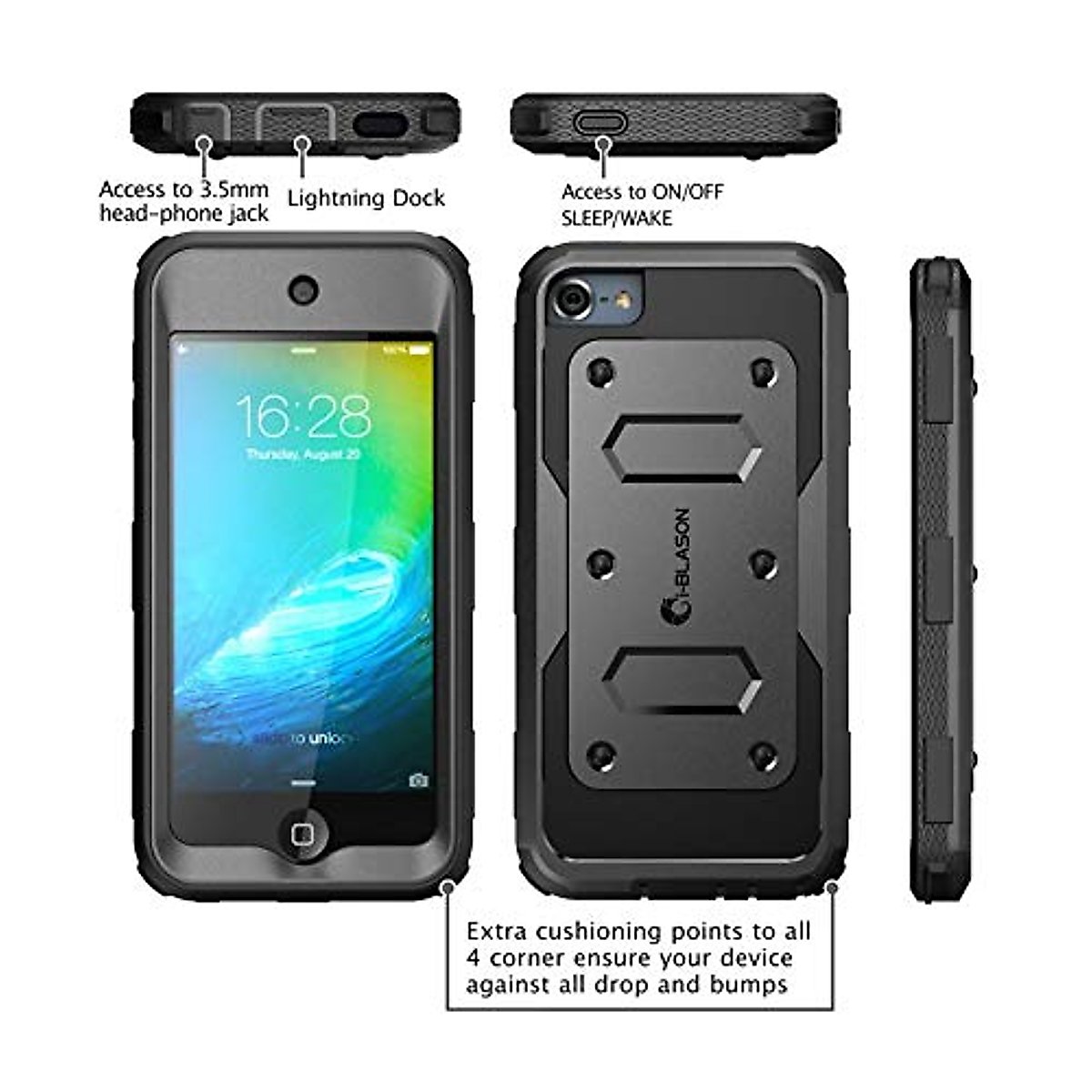 i-Blason Armorbox Case Designed for iPod Touch 7/6/5, Full Body Case with Built-in Screen Protector for Apple iPod Touch 5th/6th/7th Generation, Black