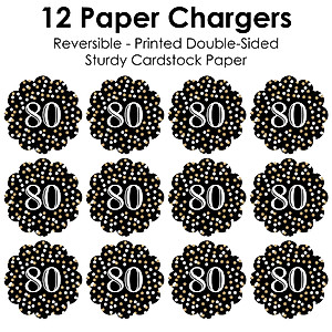 Big Dot of Happiness Adult 80th Birthday - Gold - Birthday Party Round Table Decorations - Paper Chargers - Place Setting for 12