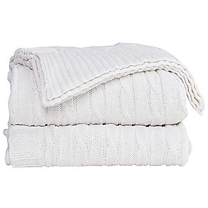 Cable Knit Throw Blanket for Couch Chair Beach Sofa, Soft Warm Home Decorative Lightweight Blanket, White 51 x 70 Inch