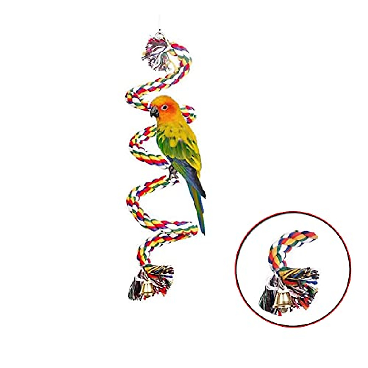 Yuecoofei Parrot Rope Perch Cotton Rope Bird Perch with Bell Climbing Stand Bar Bird Bungee Toy Parrot Chew Toys,pet Toys,Bird Perch, Rope Bungee Bird Toy
