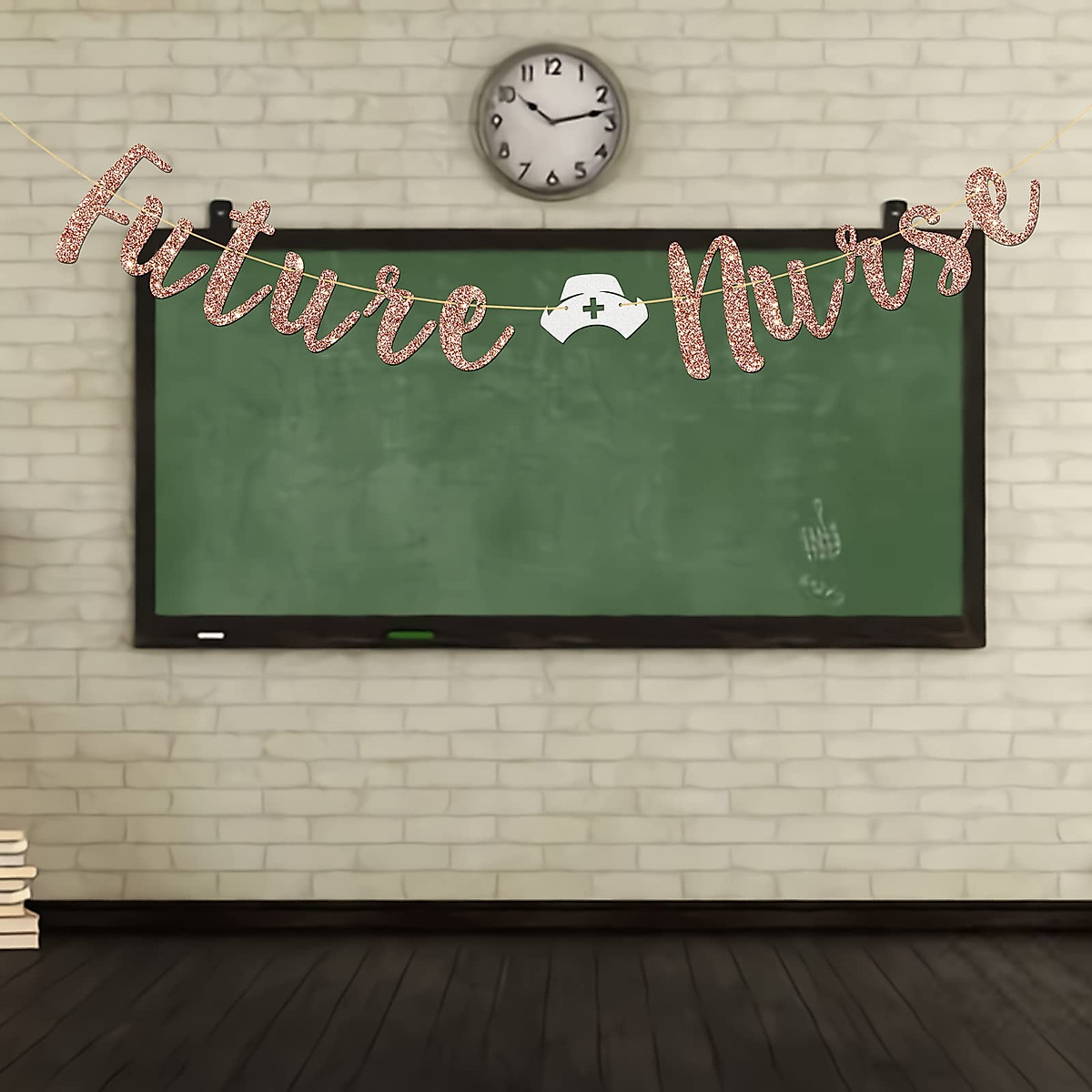 Future Nurse Banner, Nurse Grad Banner, Congrats Nurse RN, Nursing School, Medical College Graduation Party Decorations (Rose Gold Glitter)