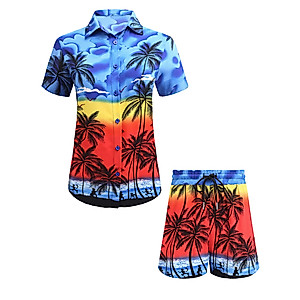 COOFANDY Womens Floral Blouse Set Hawaiian 2 Piece Outfit Button Lounge Beach Tracksuits