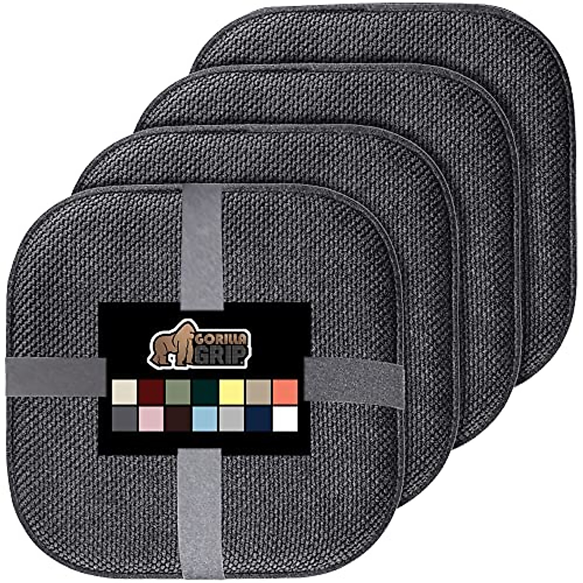 Gorilla Grip Memory Foam Chair Cushions, Comfortable Pads for Dining Room, Kitchen Table, Office Chairs, Stay in Place Backing, Comfortable Microfiber Seat Pad Cushion, Set of 4, 16x16, Gray