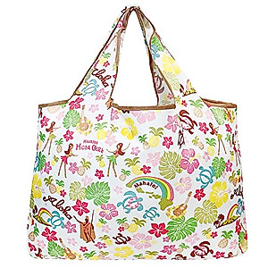 allydrew Large Foldable Tote Nylon Reusable Grocery Bags, 3 Pack, Aloha