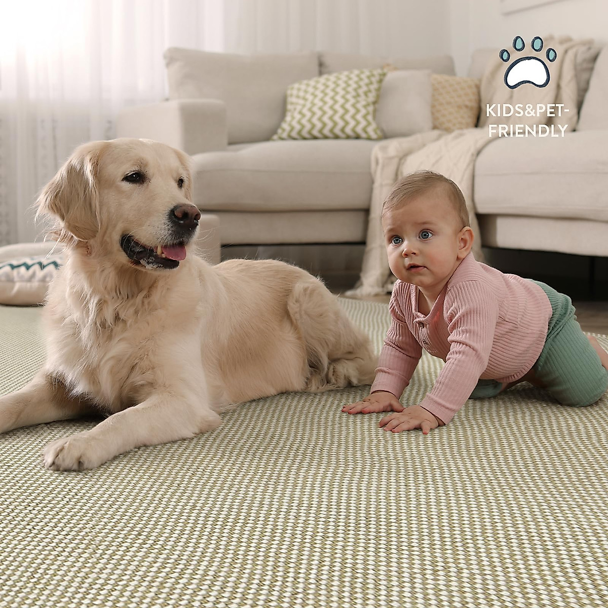 Moynesa Easy Jute Rug 5x7 Living Room Rug - 5x7 Area Rugs Natural Fiber Rugs for Bedroom, Farmhouse Indoor Outdoor, Hand Woven Sisal Rug Cotton Carpet for Home Office Decor, Natural & Beige