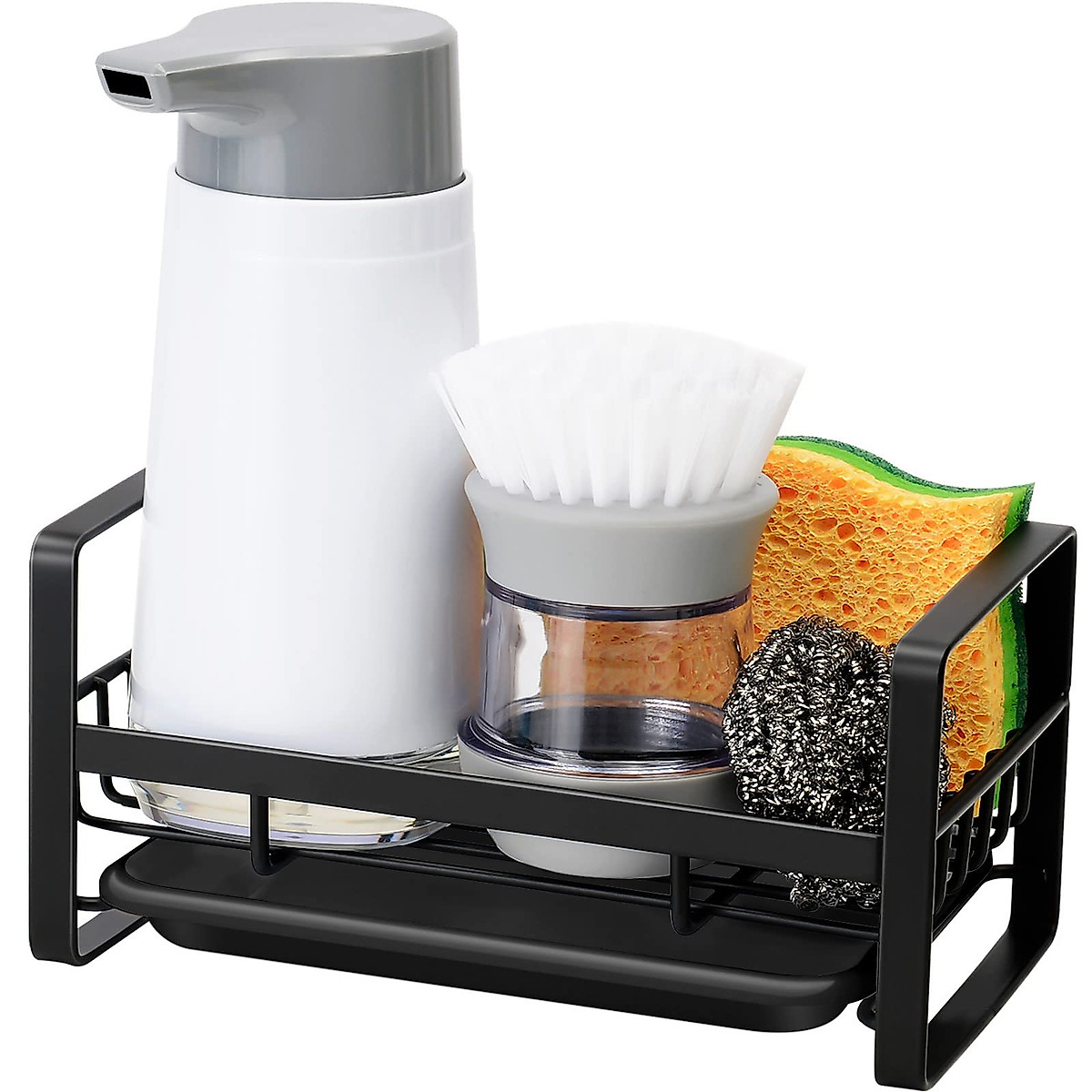 ARTLEO Sink Caddy Sponge Scrub Holder, Soap Caddy for Kitchen Sink, Countertop, Kitchen Organizer for Cleaning Tool, Soap Dispenser, Come with Removable Drain Tray (Silver)