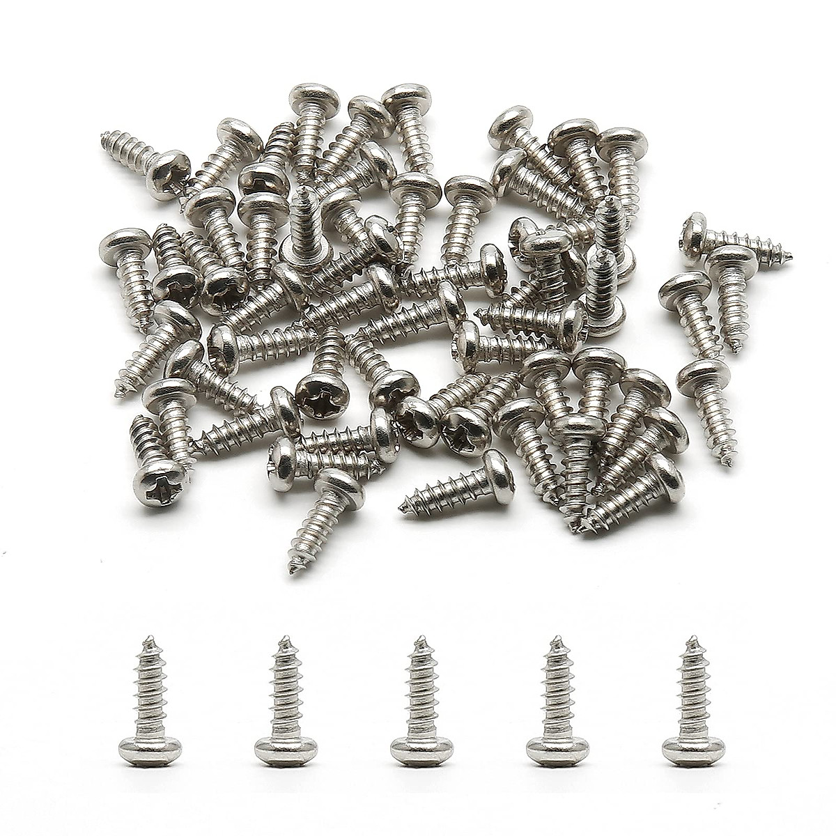 Qjaiune 100Pcs #2 x 1/4" Pan Head Sheet Metal Screws, 18-8 Stainless Steel Screws Full Thread Phillips Screws, Self-Tapping Screws for Wood Drywall Plastic