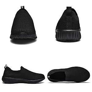 LANCROP Women's Sock Walking Shoes-Comfortable Mesh Slip on Tennis Wide Gym Sneakers 10 US, Label 42 All Black