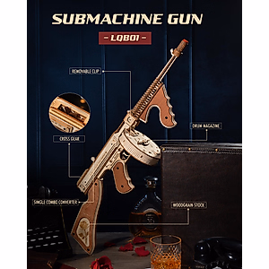 ROKR 3D Wooden Puzzles for Adults 275pcs Submachine Gun Rubber Bands Gun Toy DIY Building Model Kits Assembly puzzle Gifts for Teens