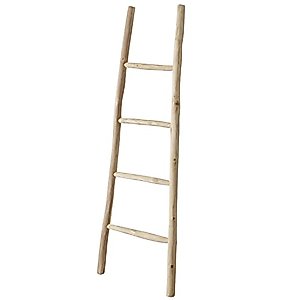 Farmers Towel Ladder, Handmade, Natural Teak, Rustic Beach House Style, 4 Rungs, Over 5 Feet Tall (63 Inches) 8.5 lbs