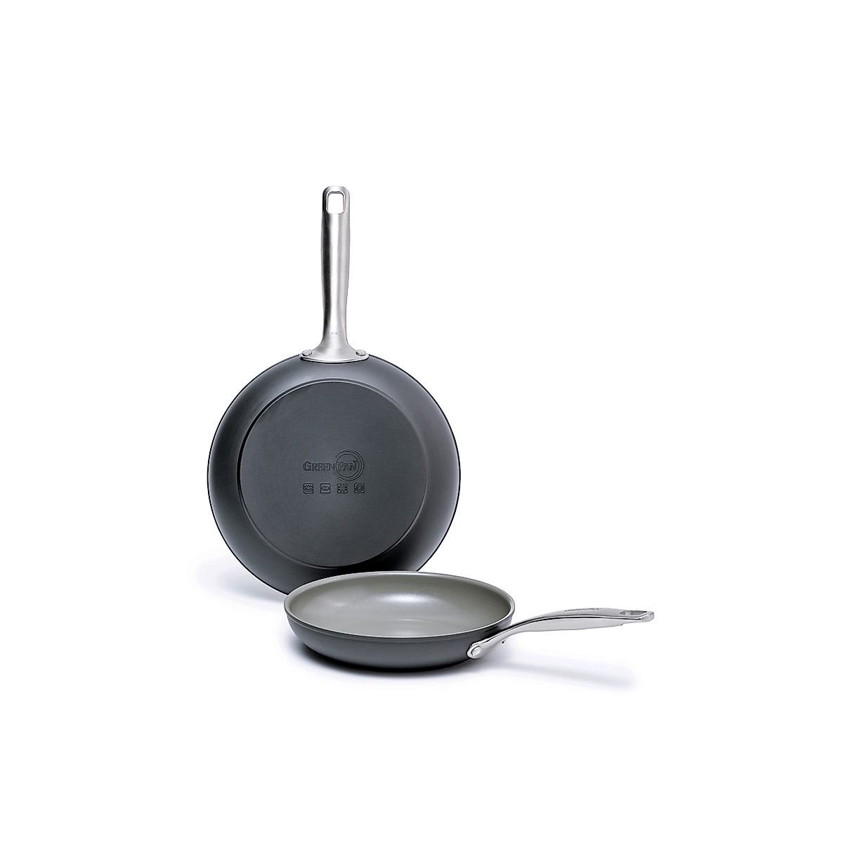 GreenPan Chatham Hard Anodized Healthy Ceramic Nonstick 8" and 10" Frying Pan Skillet Set, Gray & Chatham Hard Anodized Healthy Ceramic Nonstick, 5QT Saute Pan Jumbo Cooker, Gray