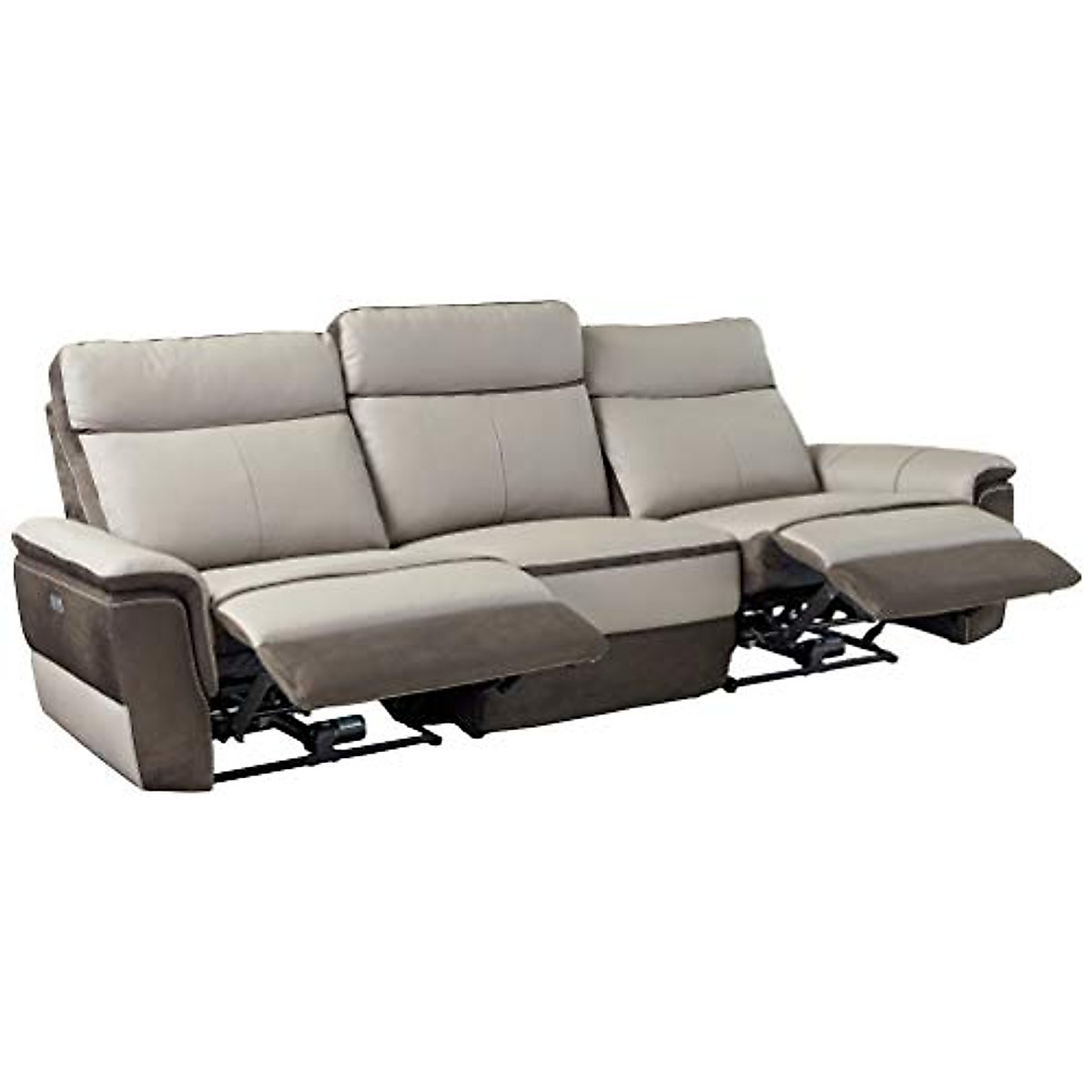 Homelegance Laertes Two-Tone Power Reclining Sofa Top Grain Leather Fabric Match, Light Grey