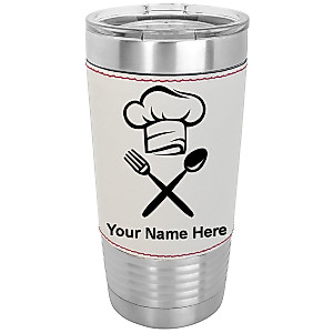 LaserGram 20oz Vacuum Insulated Tumbler Mug, Chef Hat, Personalized Engraving Included (Faux Leather, Baseball Style)