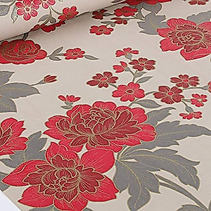 Red Vintage Floral Pattern Contact Paper Shelf Liner Self Adhesive for Cabinets Shelves Drawer Arts and Crafts Decal 17.7x78.7 Inches