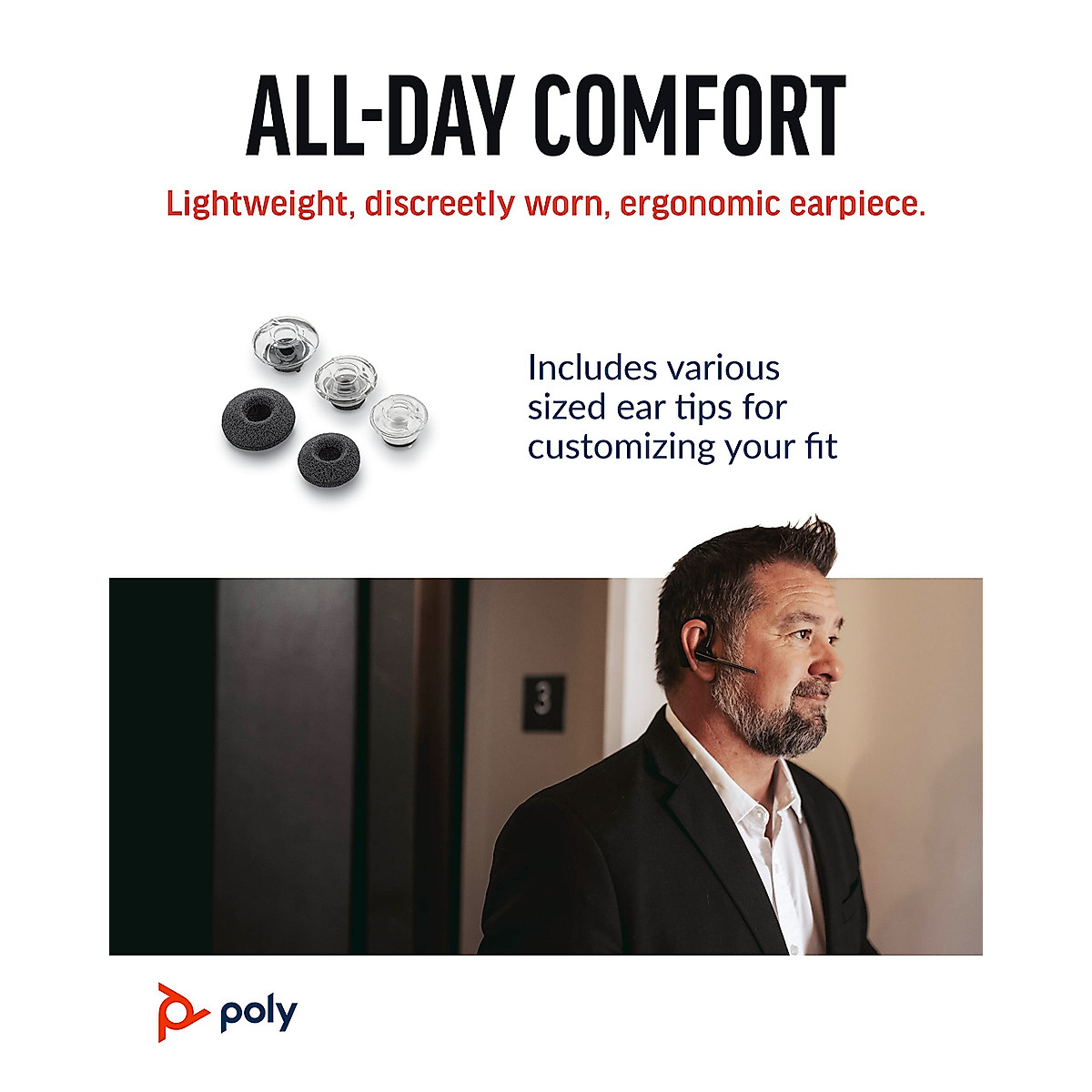 Poly Voyager Legend Wireless Headset (Plantronics) - Single-Ear Bluetooth w/Noise-Canceling Mic - Voice Controls - Mute & Volume Buttons - Ergonomic Design -Connect to Mobile/Tablet via Bluetooth -FFP