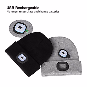 PRAVETTE Unisex Beanie with Light Gifts for Men Dad Father Husband USB Rechargeable Hands Free LED Headlamp Cap Mens Gifts