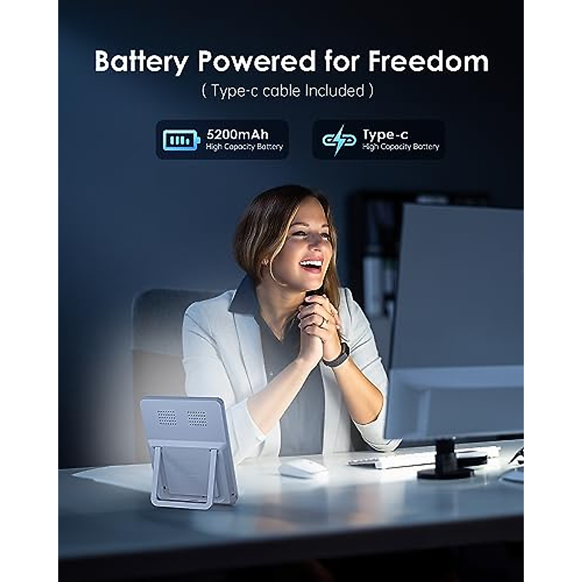 SUXIO Light Therapy Lamps Rechargeable, 10000 Lux Sunlight Lamp, Therapy Light with Wake-Up Function, Daylight Lamp with Memory Function, Happy Lamp Use As Lift-Mood, Light Therapy Box for Home/Office