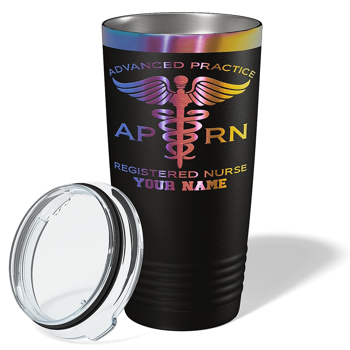 Personalized APRN Advanced Practice Registered Nurse on Black with Ion Prism Design 20 oz Stainless Steel Tumbler with Lid - Insulated Cup - Custom Travel Mug