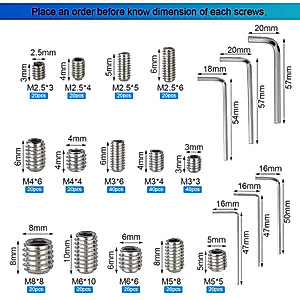 HanTof 340Pcs M2.5, M3, M4, M5, M6, M8 Metric Hex Socket Head Cup Point Set Screws, Allen Head Grub Screw, Internal Hex Drive Headless Set Screw Assortment Kit with 6 Hex Wrenches, 304 Stainless Steel