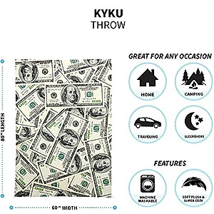 KYKU Money Blanket Throw Funny 100 Dollar Bill Cash Us Cute Things Family Novelty Cool Stuff for Teen Girls, Boys, Women, Men, Students, Gamer, Anyone, Fun Friends Birthday Gifts (Green, 60" × 80")