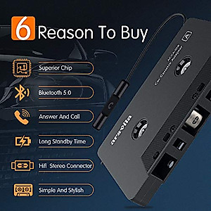 Arsvita Car Audio Bluetooth Cassette Receiver , Tape Player Bluetooth 5.0 Cassette Aux Adapter