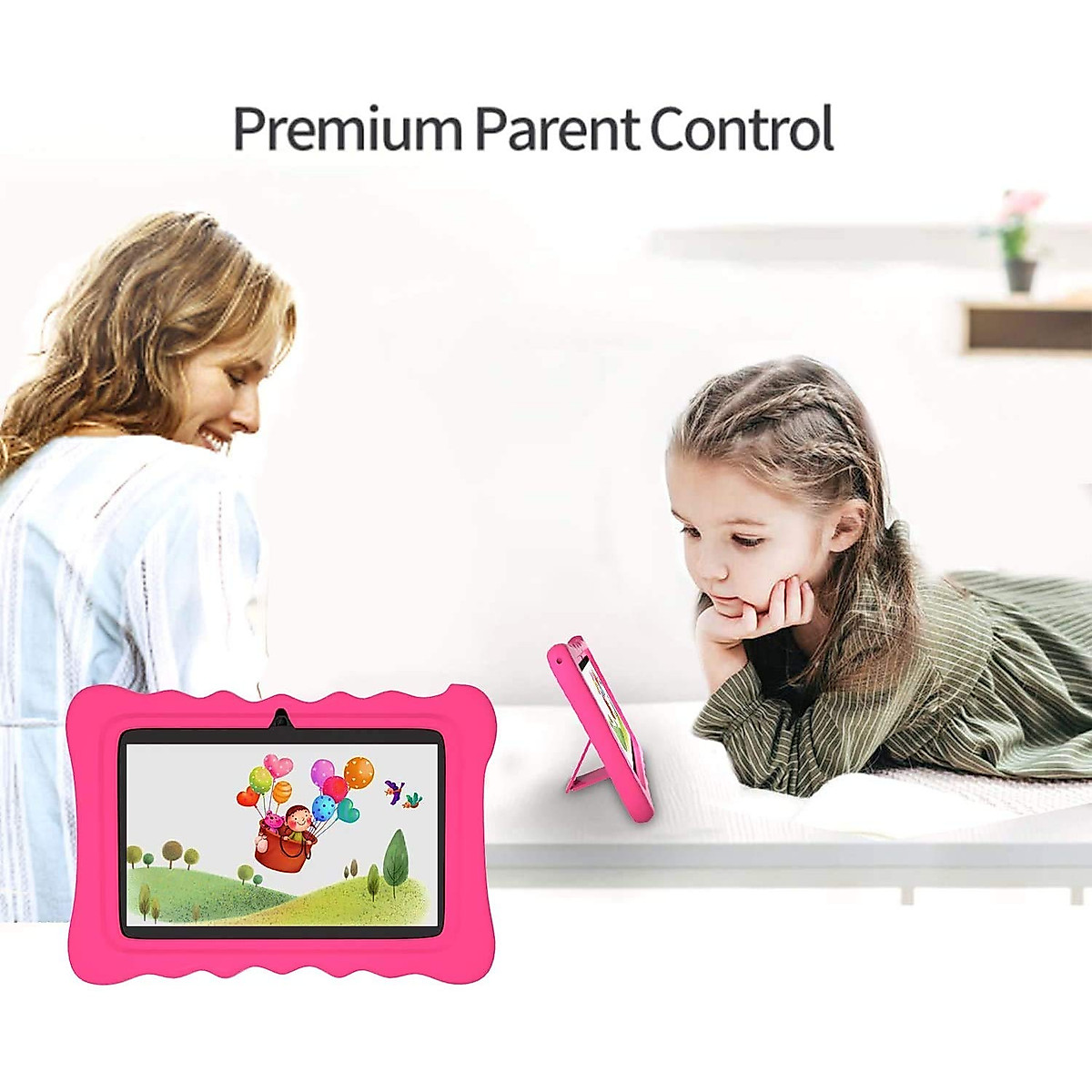 WECOOL Kids Tablet 7 inch Android, Quad Core Processor, 2GB RAM+16GB ROM, Educationl, Games, WiFi, Bluetooth, Dual Camera, IPS HD Display, Kid-Proof Case- Pink