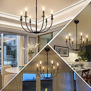 Depuley 6-Light Black Farmhouse Chandelier, Industrial Meatl Chandelier Lighting Fixtures Hanging, Classic Candle Pendant Light Fixture for Dining room Kitchen Bedroom Entryway Foyer, E12