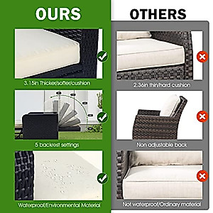 Wicker Outdoor Patio Furniture Set: Rattan Convertible Patio Furniture Sets with Ottoman Waterproof Cushion Outdoor Furniture Set Easy Assemble Patio Chairs for Outdoor Porch Backyard