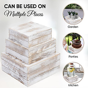 3 Pcs Whitewashed Square Wood Display Stand , Crate Style Cake Stand , Risers for Cupcake , Appetizer Dessert Rustic Cupcake Stand , Stackable Wood Cake Stand , Risers for display , Plant Riser.