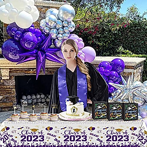 Erweicet Graduation Tablecloth 3Pcs, Graduation Party Decorations Supplies 2023 Class of 2023 Decorations Grad, We Did It Plastic Tablecloth Disposable, Purple Gold Graduation Table Cover -54"x108"