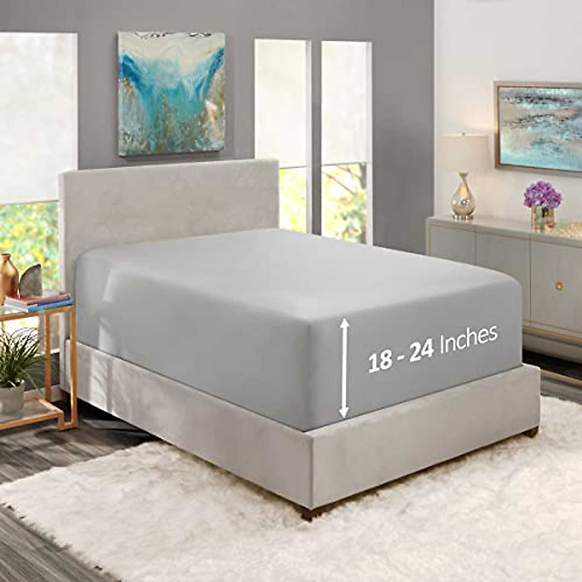 Nestl Extra Deep Pocket King Fitted Sheet, Light Grey Fitted Sheet King Size, 1800 Microfiber King Fitted Sheet Only, Soft King Bed Fitted Sheet Fits up to 24 Inch Mattress - King Size Fitted Sheets