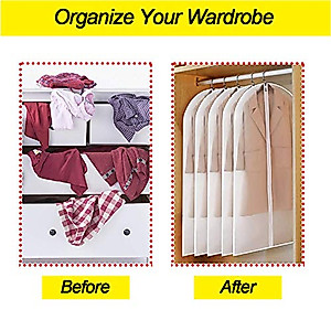 Hanging Garment Bags Cover 24''X48'' Lightweight Clear White Suit Protector Cover (Pack of 6) with Study Full Zipper for Suit Clothes Storage Closet (24''X48'', White)