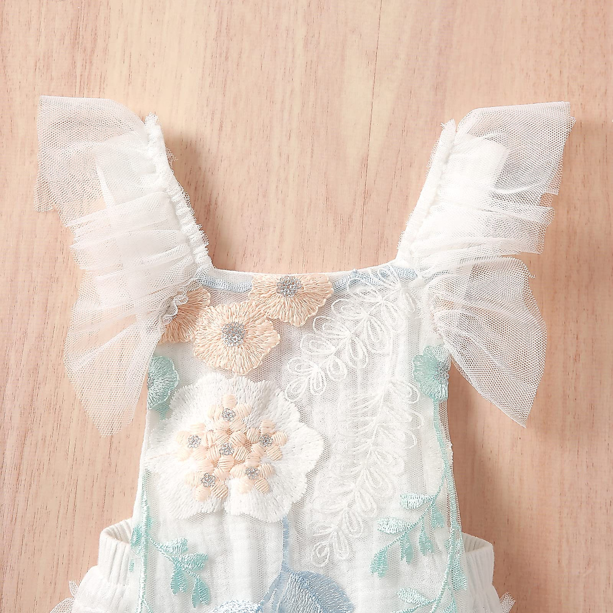 2pcs Summer Baby Girls Romper Dress Headband Knitted Lace Fly Sleeve Solid Ruffles Jumpsuits Clothing(White, 6-12 Months)