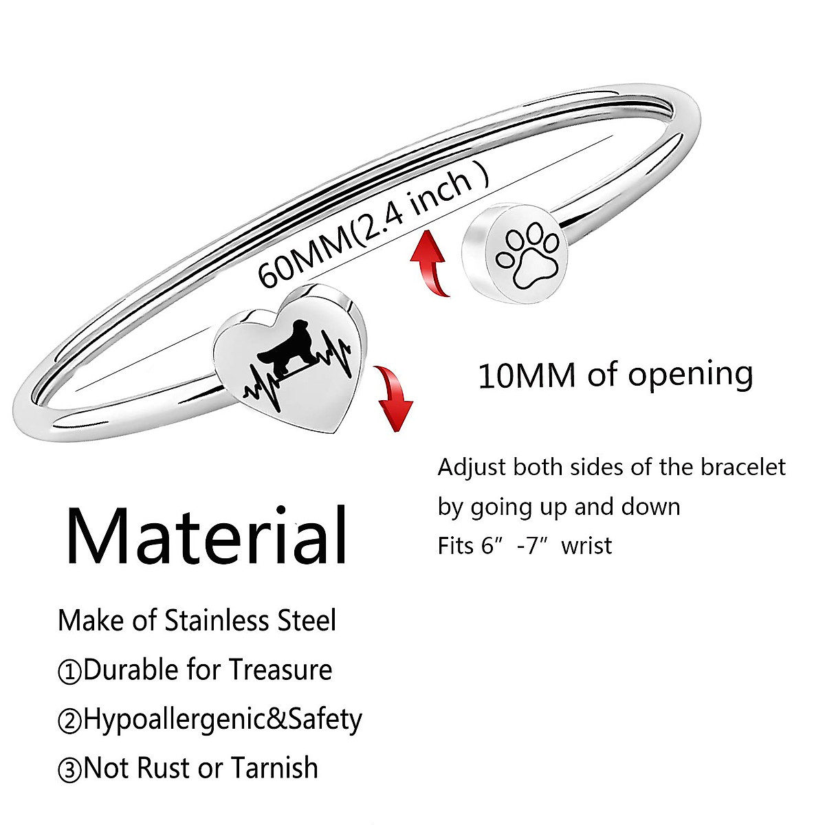 FUSTMW Dog Owner Bracelet Dachshund Boxer Golden Retriever Dog Lover Gifts Pitbull Boston Terrier Paw Print Bangle Jewelry (Golden Retriever Bracelet)