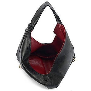 Lola Mae Soft Reversible Hobo Bag for Women, Large Shoulder Bag 2 Pcs Set with Crossbody (Black/Red)