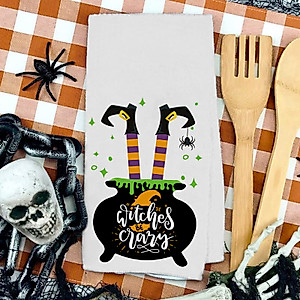 AnyDesign Halloween Kitchen Towel White Black Hocus Pocus Tea Towel 18 x 28 Inch Witches Theme Hand Drying Cloth Washable Decorative Dishcloth for Home Kitchen Bathroom Cooking, 4 Pack