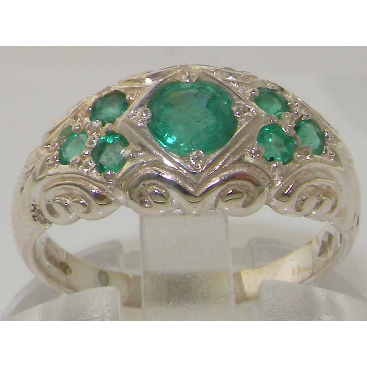 925 Sterling Silver Natural Emerald Womens Promise Ring - Size 8.75