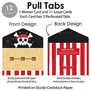 Big Dot of Happiness Pirate Ship Adventures - Skull Birthday Party Game Pickle Cards - Pull Tabs 3-in-a-Row - Set of 12