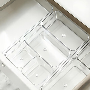 Fowzqv 16-Piece Non-Slip Clear Drawer Organizer, Versatile 5-Size Clear Desk Storage Trays for Makeup, Jewelry, and Utensils - Perfect for Bedroom, Office, and Kitchen