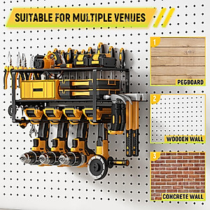Power Tool Organizer Wall Mount - 150Lbs Load 3 Layers Storage Rack with 4 Drill Holders for Drills Cordless Tools. Heavy Duty Iron Garage Tool Organizer Storage for Workshop Shed Pegboard Basement
