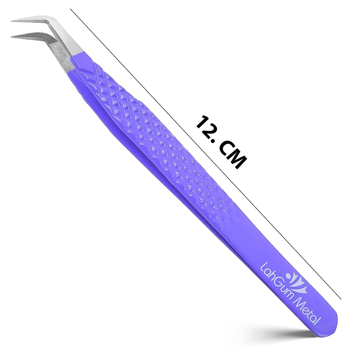 Best Fiber Point Tip Eye Lash Tweezers for Eyelash Extensions with Mega Microfiber Dusting Volume Professional Diamond Grip Curved Degree Boot Angle Lashing Tweezer for Russian Lashes L Shaped Purple