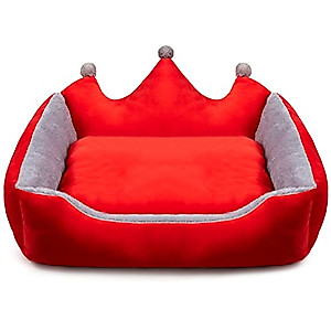 Hollypet Pet Bed for Dog and Cat Rectangle Plush Warm Puppy Sofa Mat Cushion, Red Crown