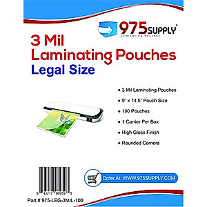 Laminating Pouches, Legal Size, 3 Mil, Clear Legal Size, Thermal Laminating Pouches, 9 X 14.5 Inches, 100 Pouches