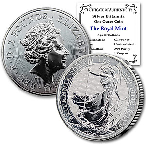 2023 Lot of (5) 1 oz British Silver Britannia Coins by the Royal Mint Brilliant Uncirculated with Certificates of Authenticity £2 BU