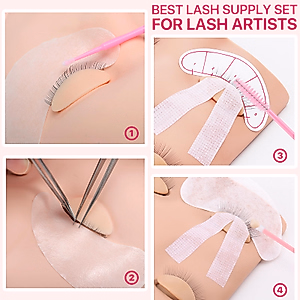 Pretty memory 225 PCS Eyelash Extension Kit with Lash Mannequin Head, Lash Fan, Eyelash Extension Glue, Eyelash Remover Cream, Lash Tweezers, Lash Extension Supplies for Eyelash Extension Practice