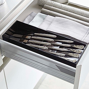 YAMAZAKI Home Expandable Cutlery Kitchen Angled Utensils Storage Silverware Organizer Compact Drawer Insert Tray | Plastic, One Size, Black