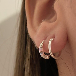 Handmade Silver Single 10MM Cartilgae Helix Piercing Hoop Earring with Trio Pink Opal, 925 Sterling Silver Very Small 10MM Thin 22 Gauge Hoop for women, By Miya Jewelry Creations